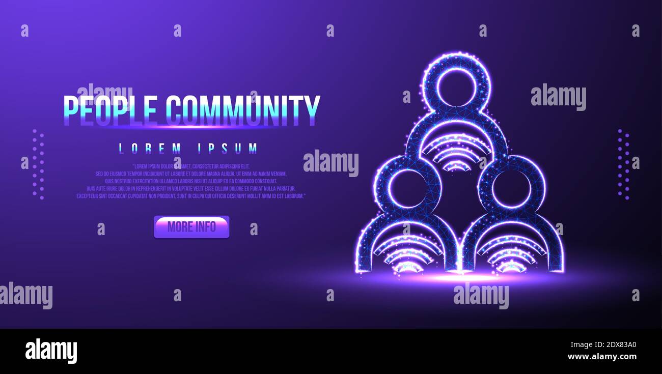 people sharing, community, low poly wireframe, vector illustration ...