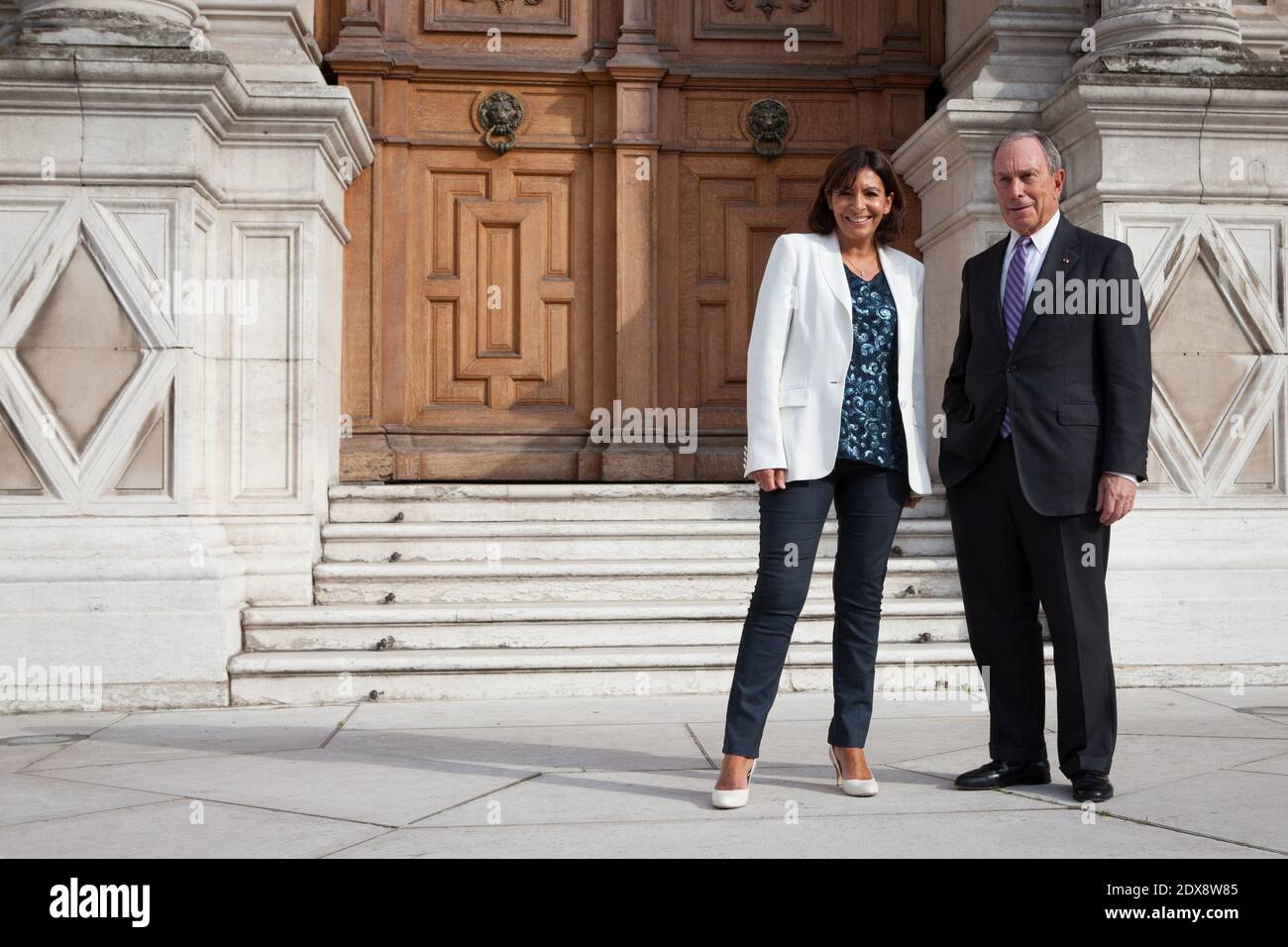 Mayor of Paris Anne Hidalgo receives the former New York Mayor Michael ...
