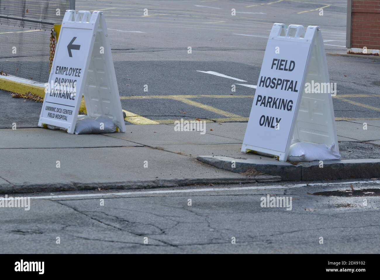 Worcester. 13th Dec, 2020. Directional signs for the DCU center Covid ...