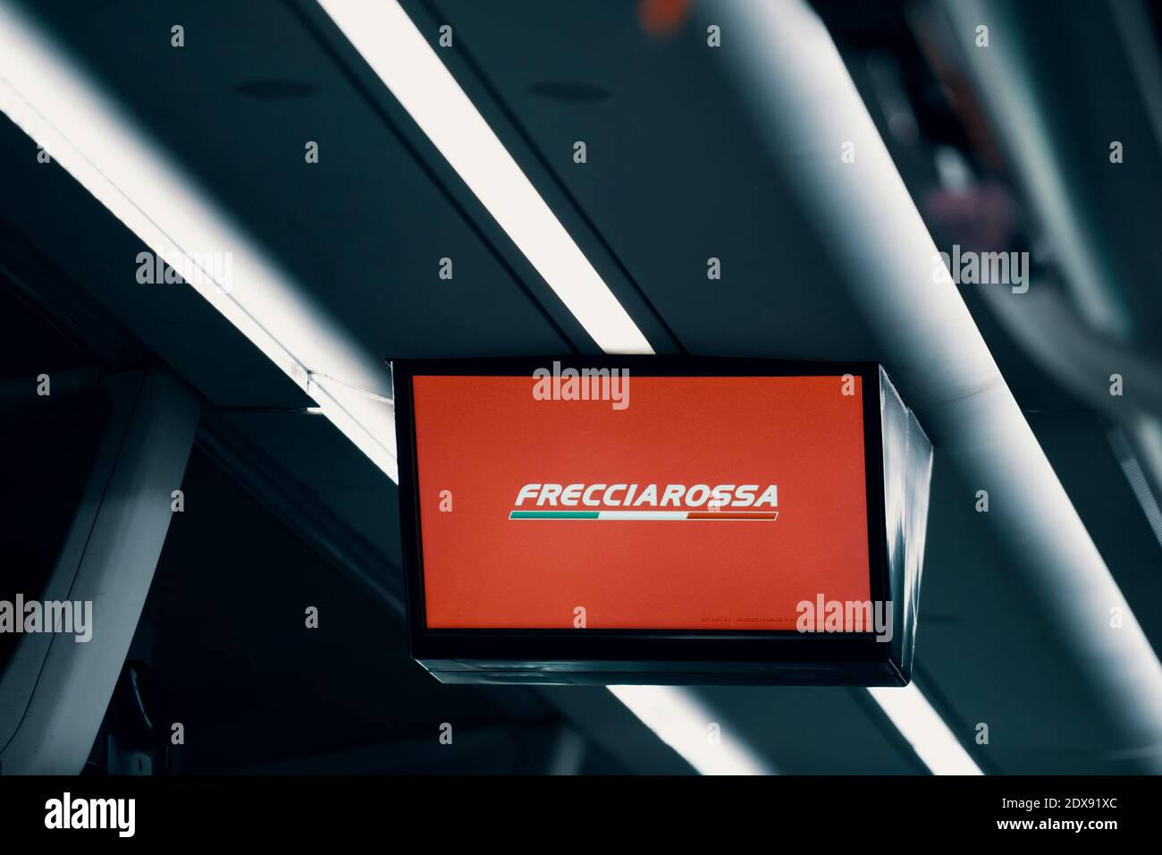 Announcement display for passengers with Frecciarossa logo. Milan ...