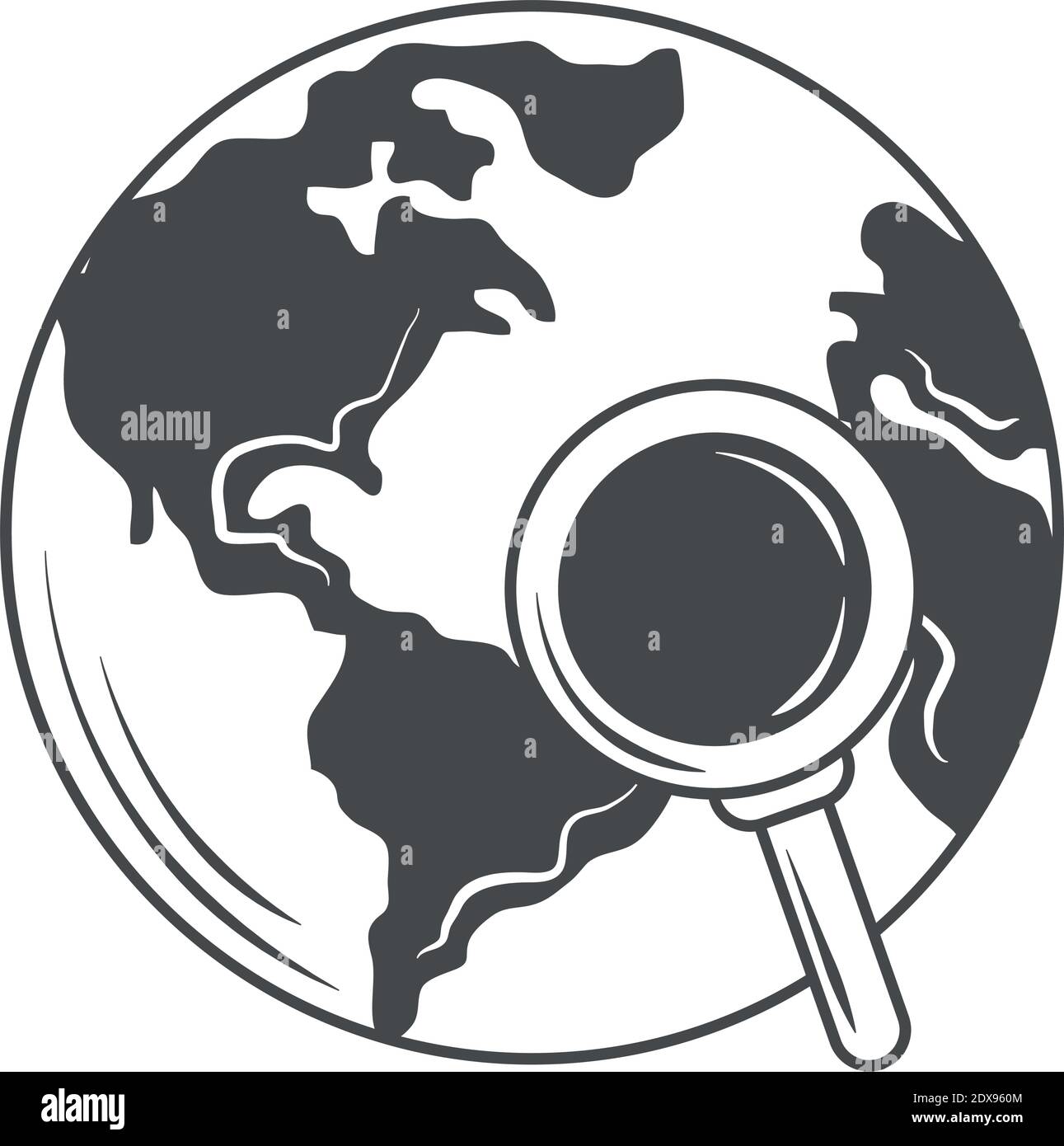 world globe with magnifying glass map search vector illustration icon ...