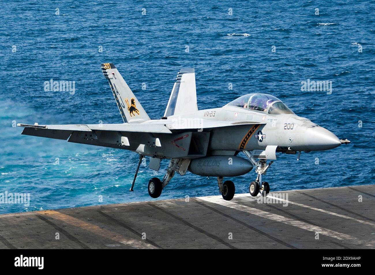 An F/A-18F Super Hornet attached to the Fighting Black Lions of Strike ...