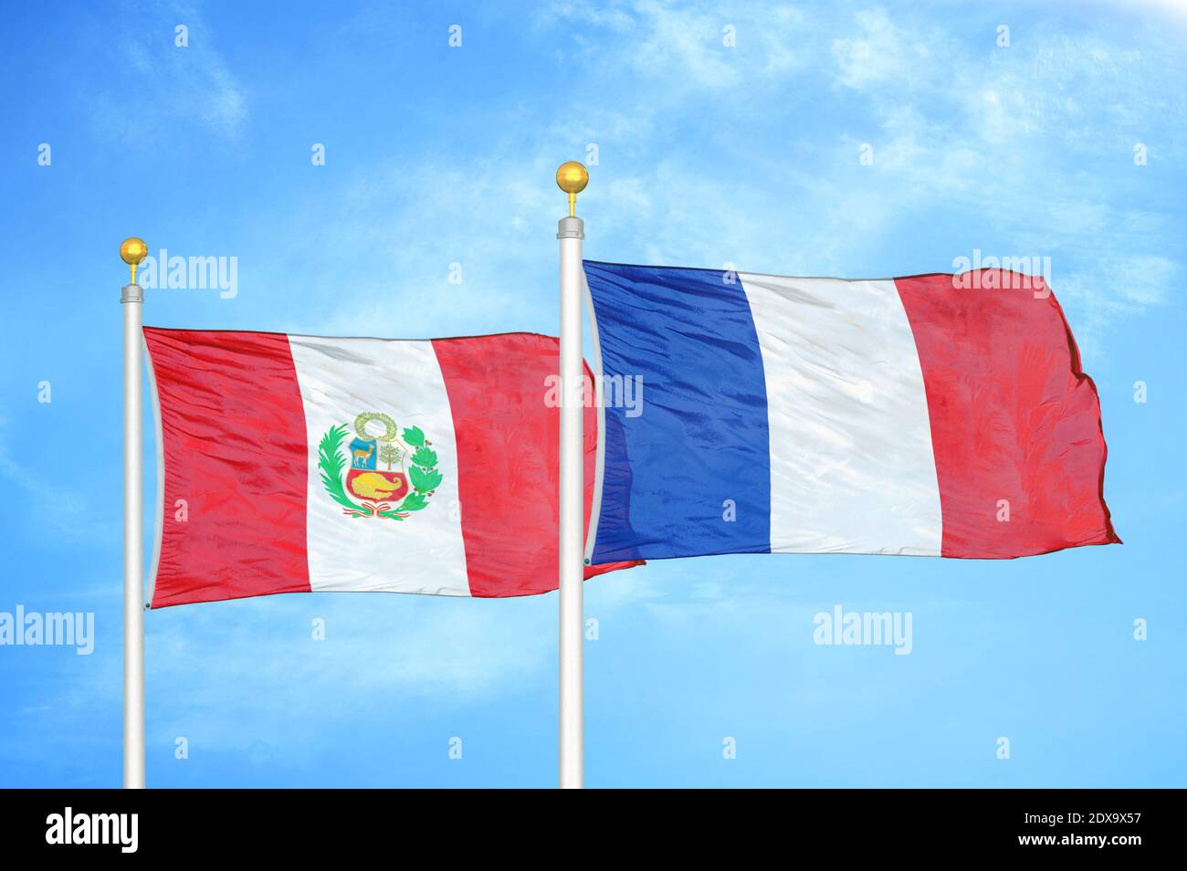 Peru and France two flags on flagpoles and blue sky Stock Photo - Alamy