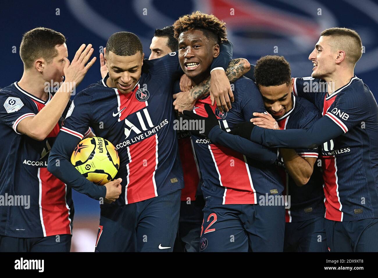 Paris, France. 23rd Dec 2020. Timothee Pembele of PSG celebrates with ...