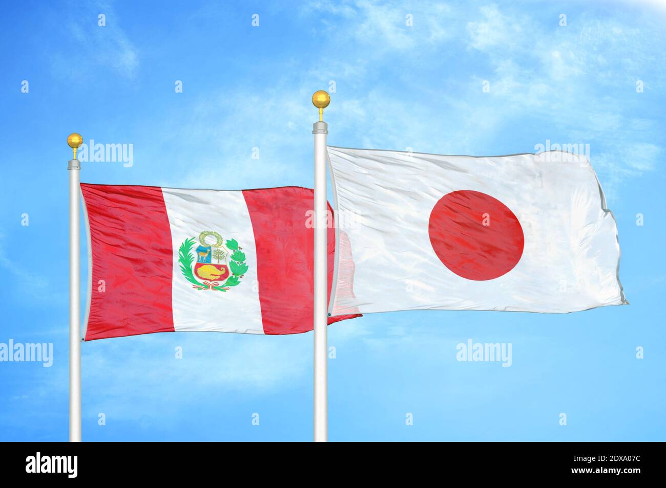 Peru and Japan two flags on flagpoles and blue sky Stock Photo - Alamy