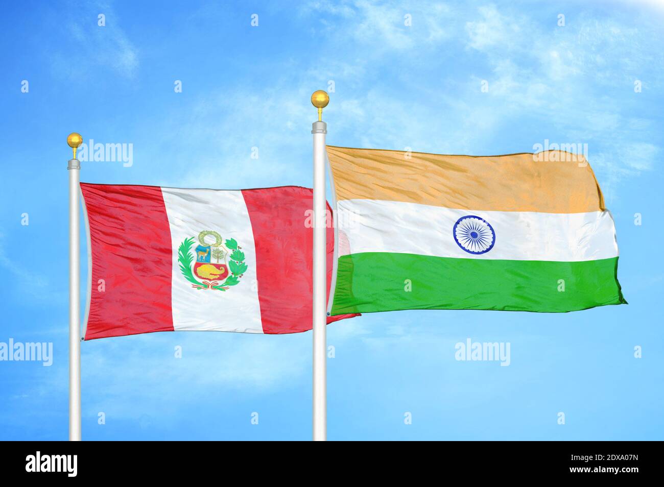 Peru and India two flags on flagpoles and blue sky Stock Photo - Alamy