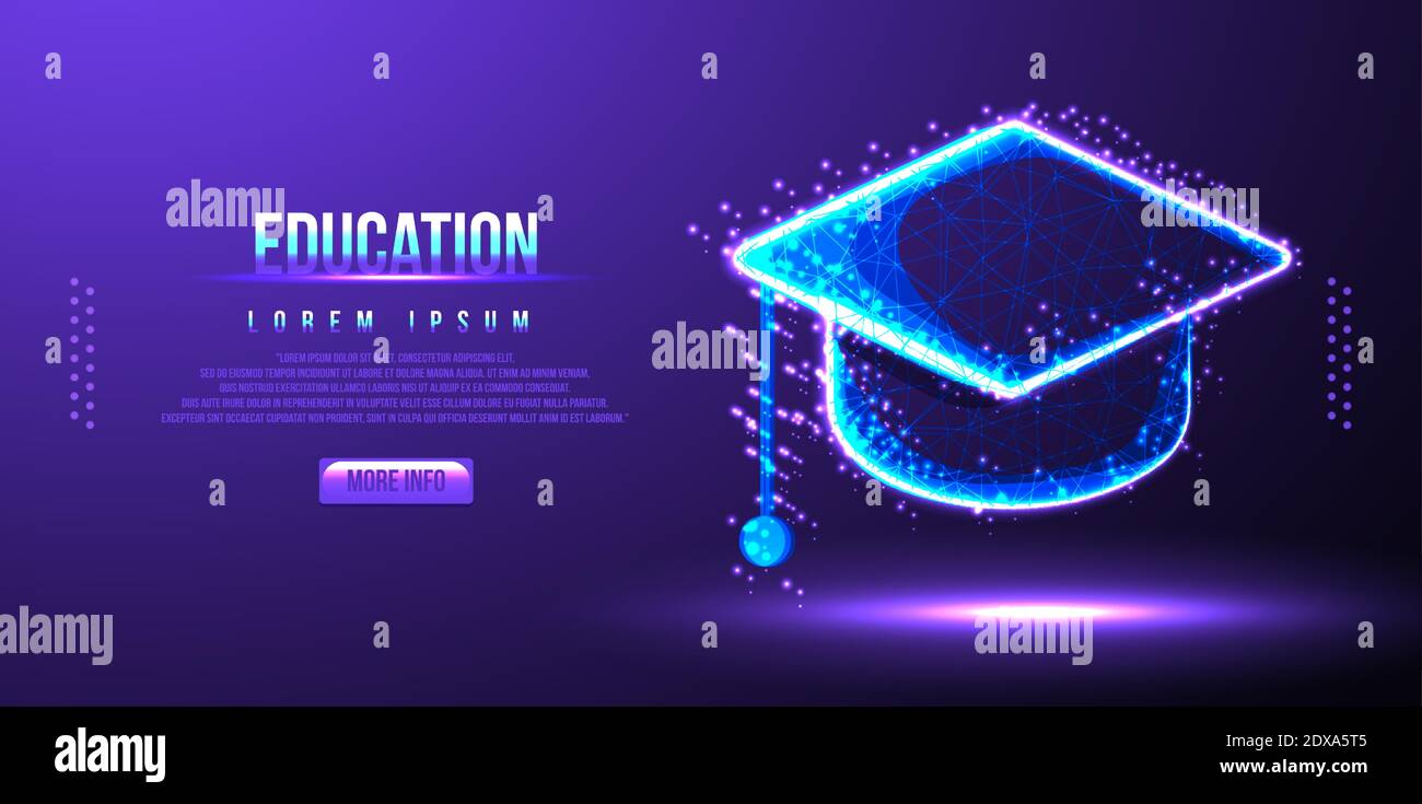 education cap, low poly wireframe vector illustration Stock Vector ...