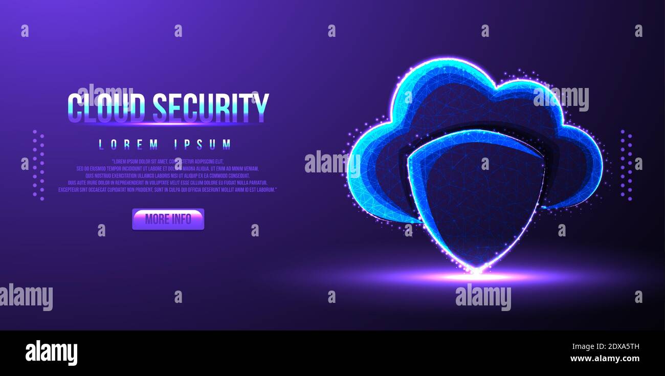 cloud shield security low poly wireframe vector illustration Stock ...