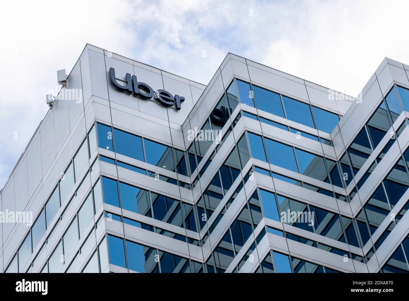 Toronto, Canada - October 18, 2019: Uber sign on their engineering hub ...