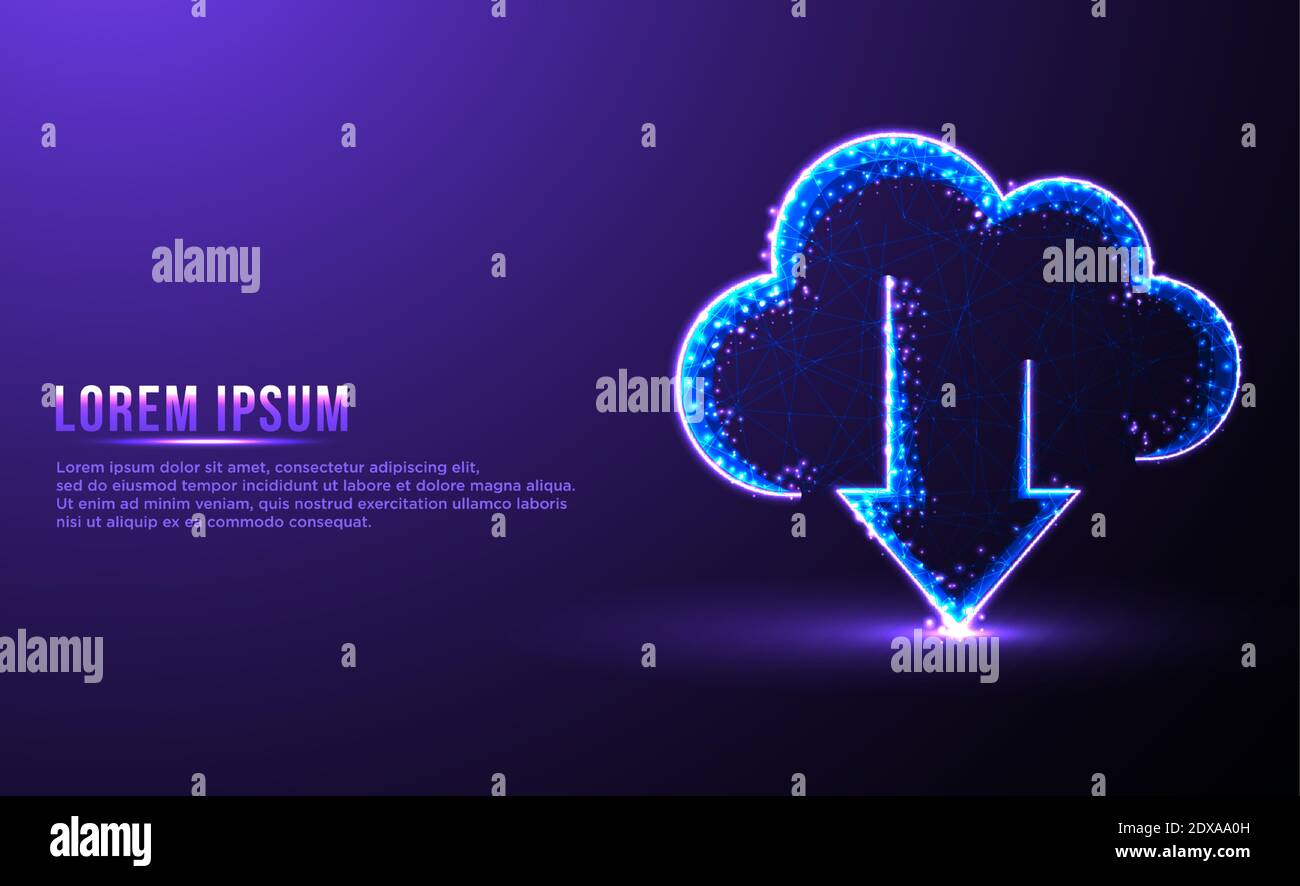 cloud download storage low poly wireframe vector illustration Stock ...