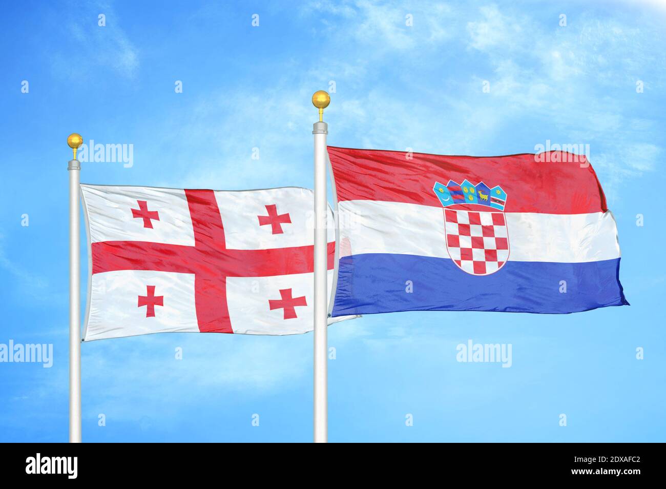 Georgia and Croatia two flags on flagpoles and blue sky Stock Photo - Alamy