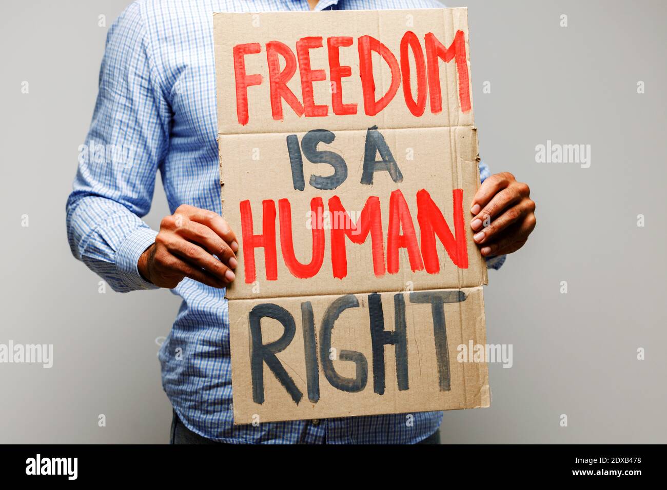 Freedom is a human right placard in hands of protester Stock Photo - Alamy