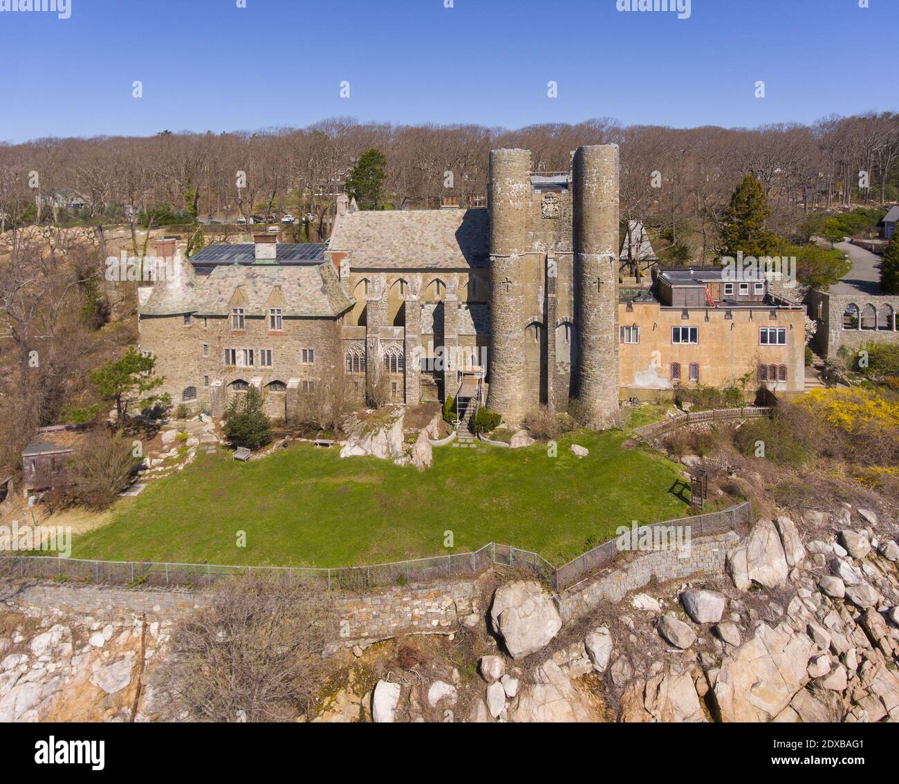Aerial view of Hammond Castle in village of Magnolia in city of ...