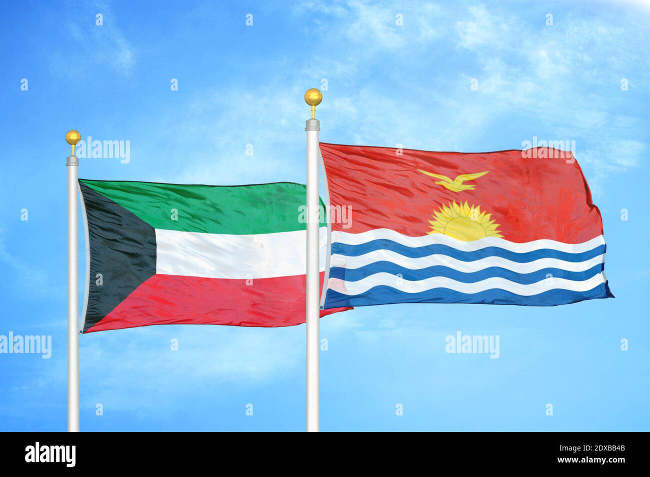 Kuwait and Kiribati two flags on flagpoles and blue sky Stock Photo - Alamy