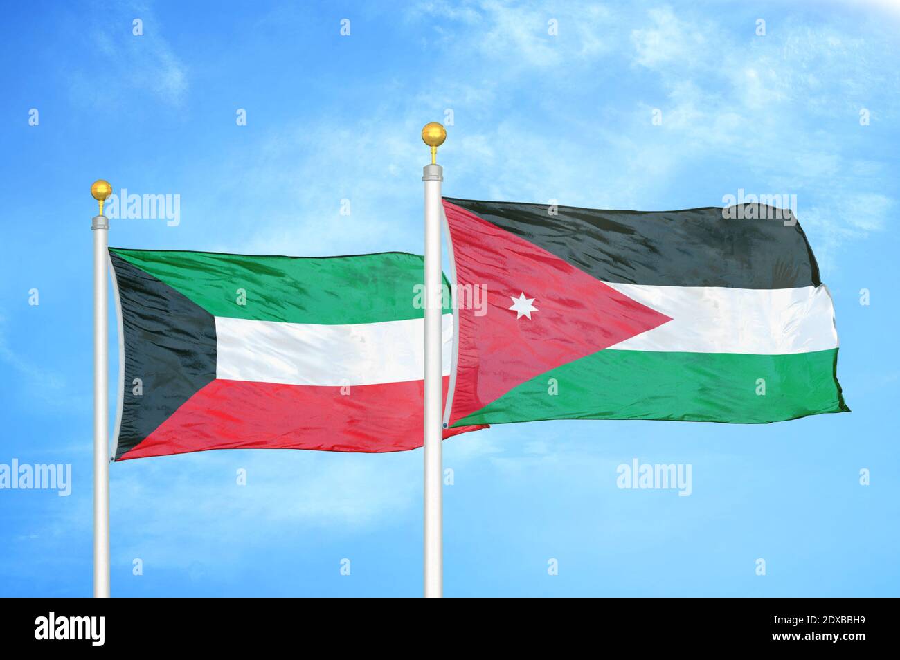 Kuwait and Jordan two flags on flagpoles and blue sky Stock Photo - Alamy