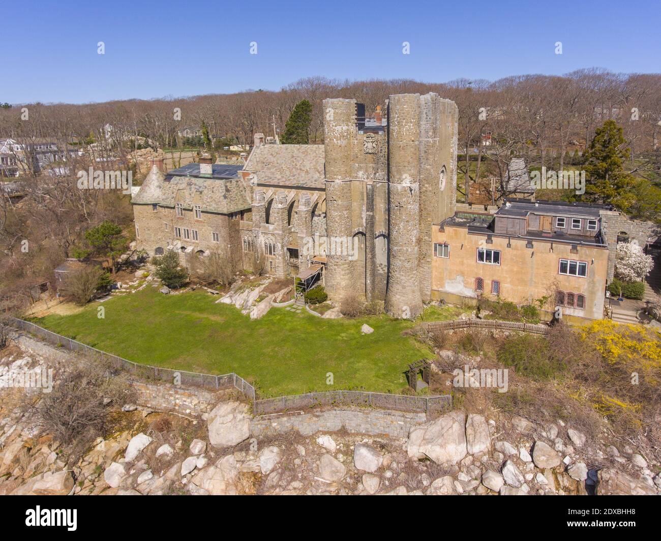 Aerial view of Hammond Castle in village of Magnolia in city of ...
