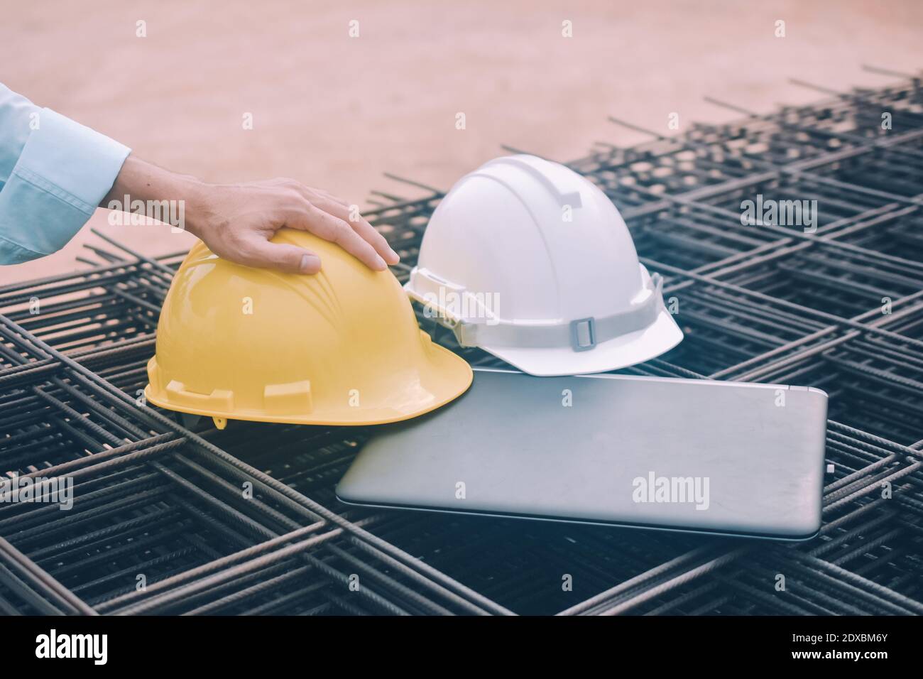 Engineering construction holding computer notebook inspection work at ...