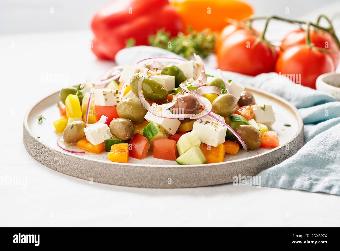 Greek village salad horiatiki with feta cheese and vegetables ...