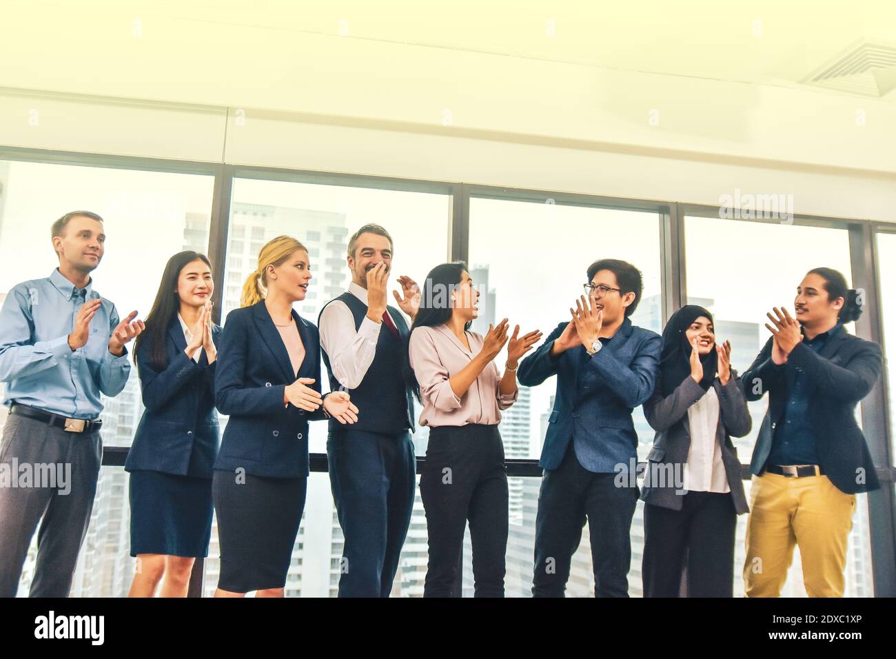 Business people teamwork group are happy finished success business ...