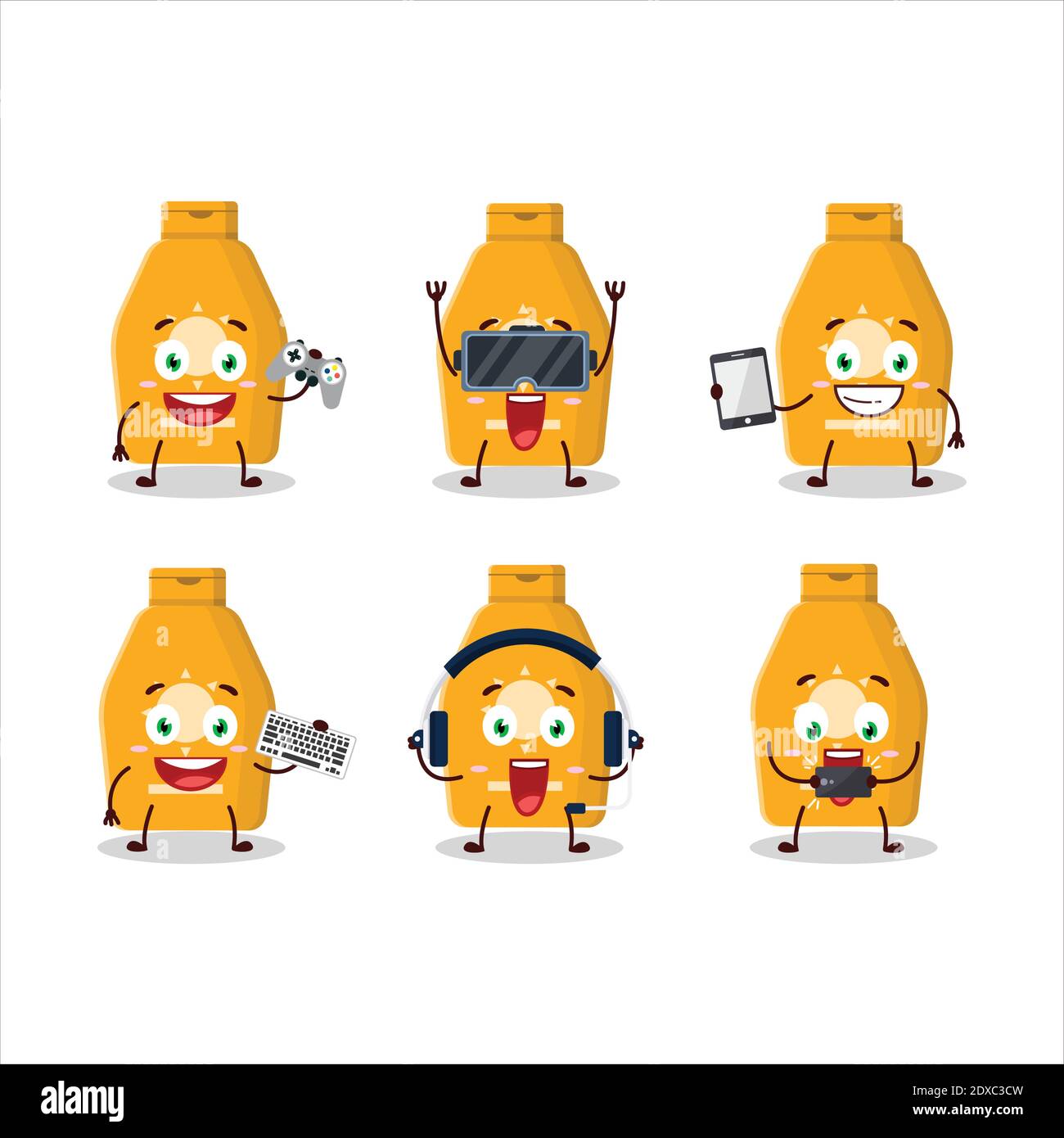 Lotion sunblock cartoon character are playing games with various cute ...