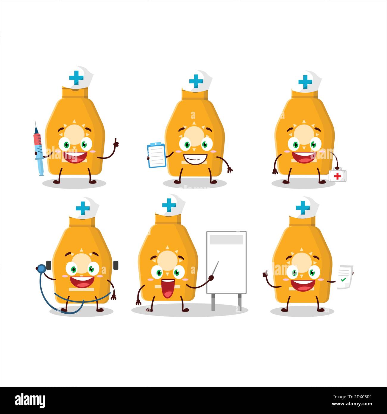 Doctor profession emoticon with lotion sunblock cartoon character ...