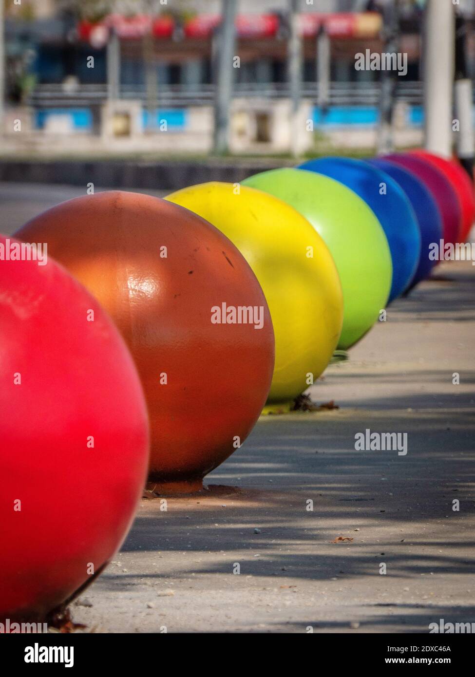Multi colored bollards hi-res stock photography and images - Alamy