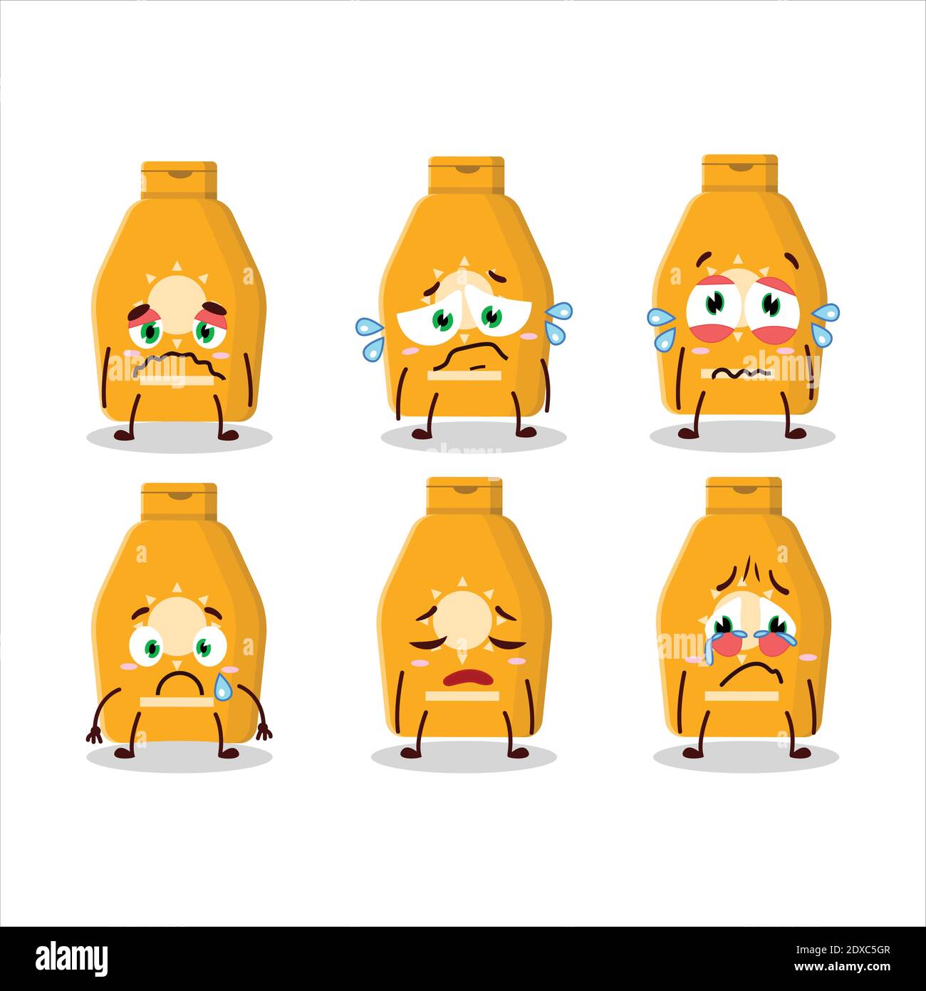 Lotion sunblock cartoon character with sad expression. Vector ...