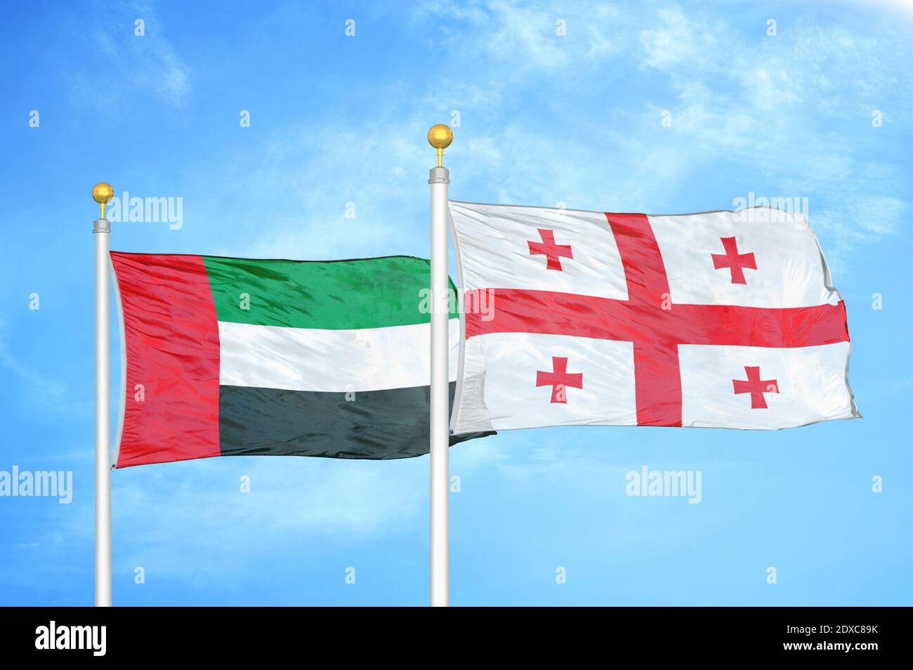 United Arab Emirates and Georgia two flags Stock Photo - Alamy