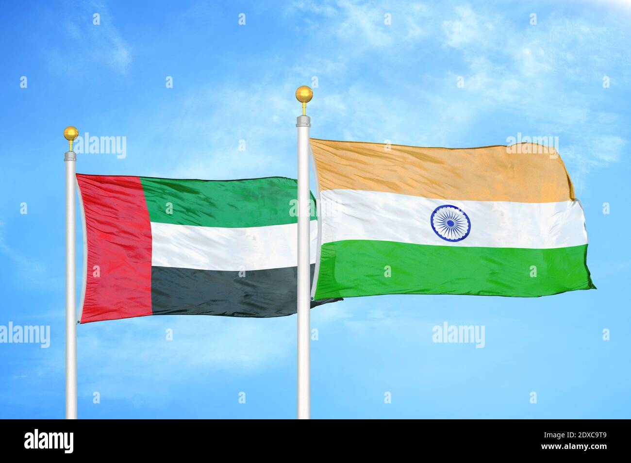 United Arab Emirates and India two flags Stock Photo - Alamy