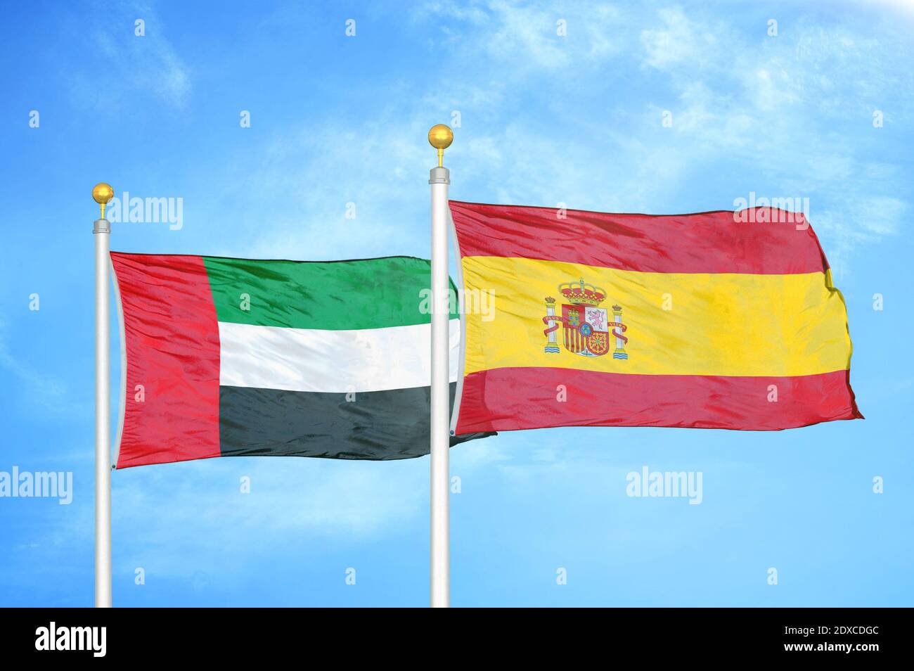 United Arab Emirates and Spain two flags Stock Photo - Alamy