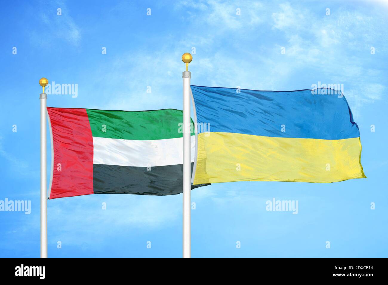 United Arab Emirates and Ukraine two flags Stock Photo - Alamy