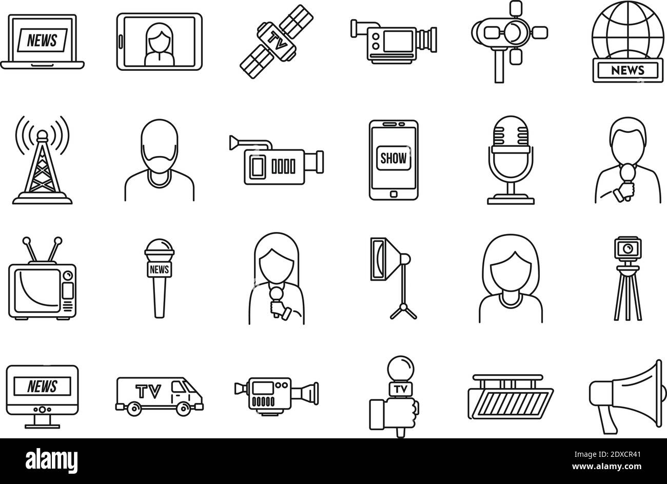 TV presenter interview icons set, outline style Stock Vector Image ...