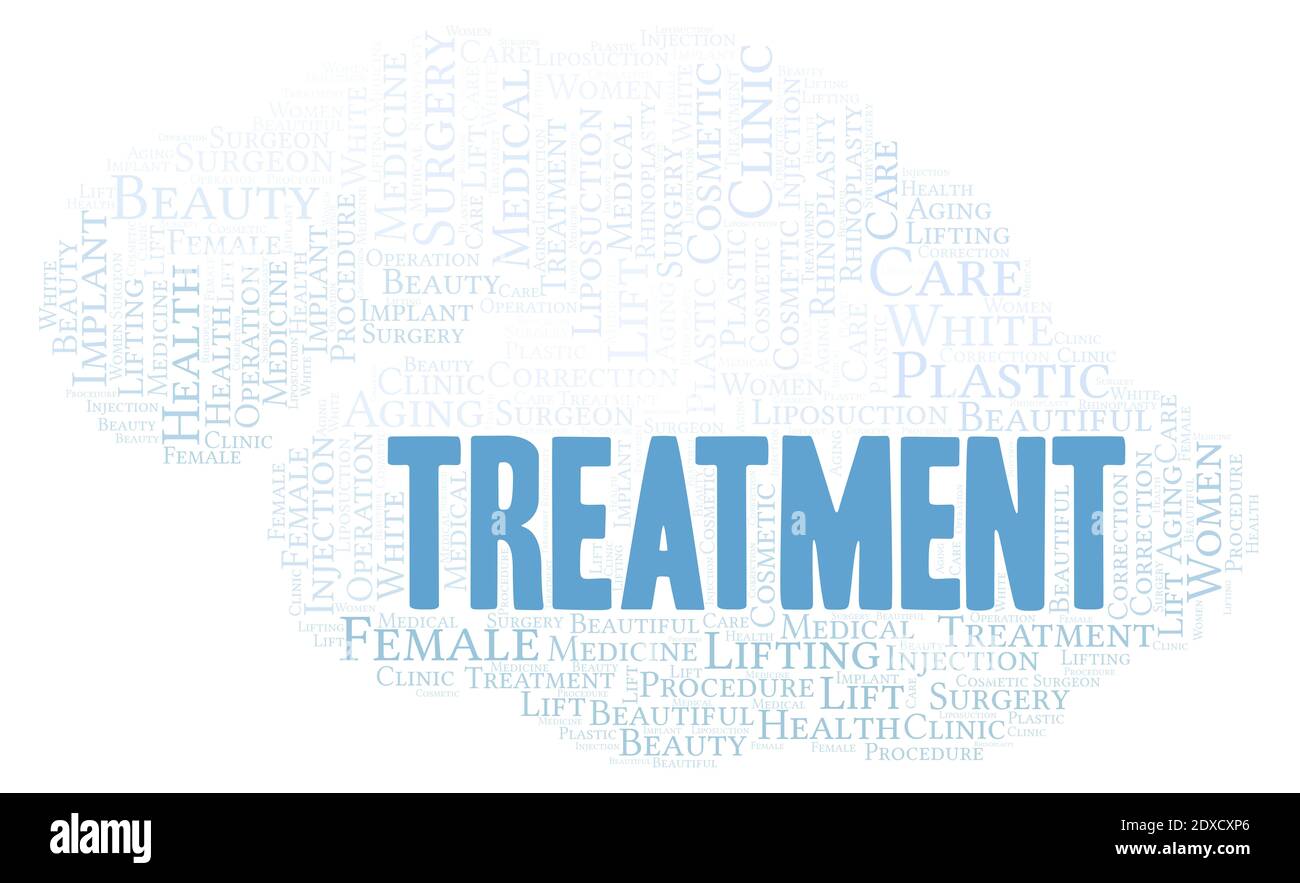 Treatment typography word cloud create with text only Stock Photo - Alamy