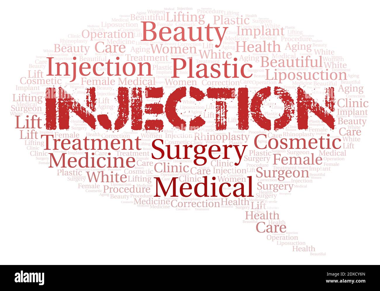 Injection typography word cloud create with text only Stock Photo - Alamy