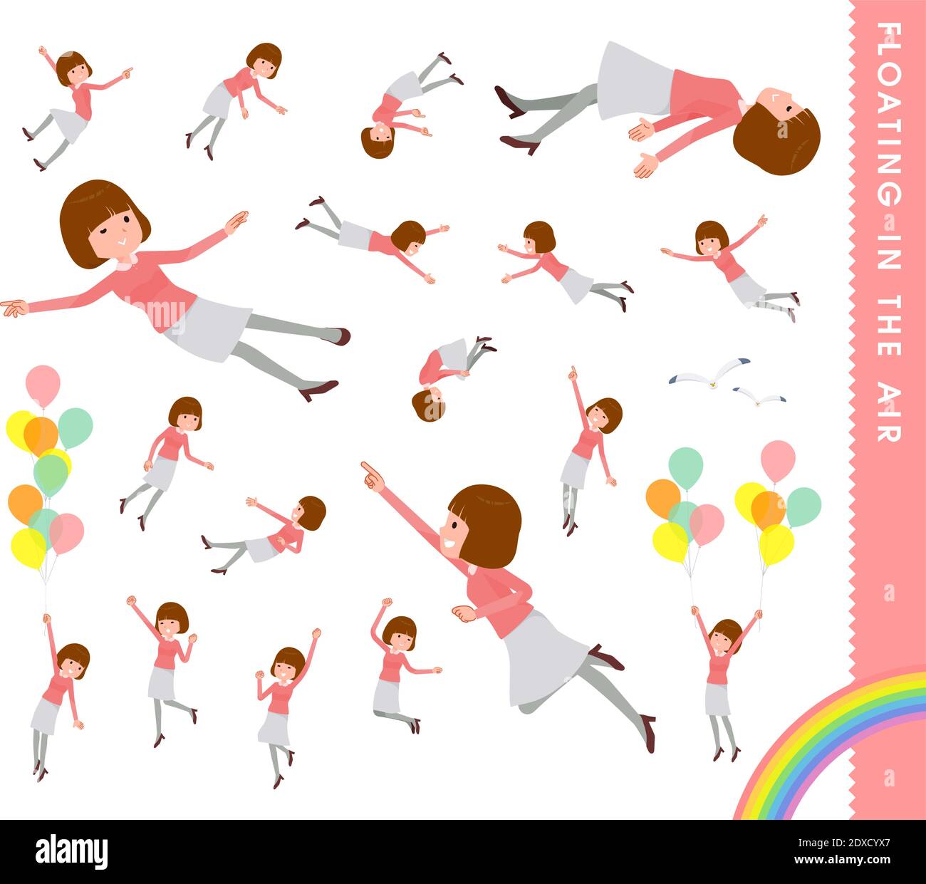 A set of women floating in the air.It's vector art so easy to edit ...