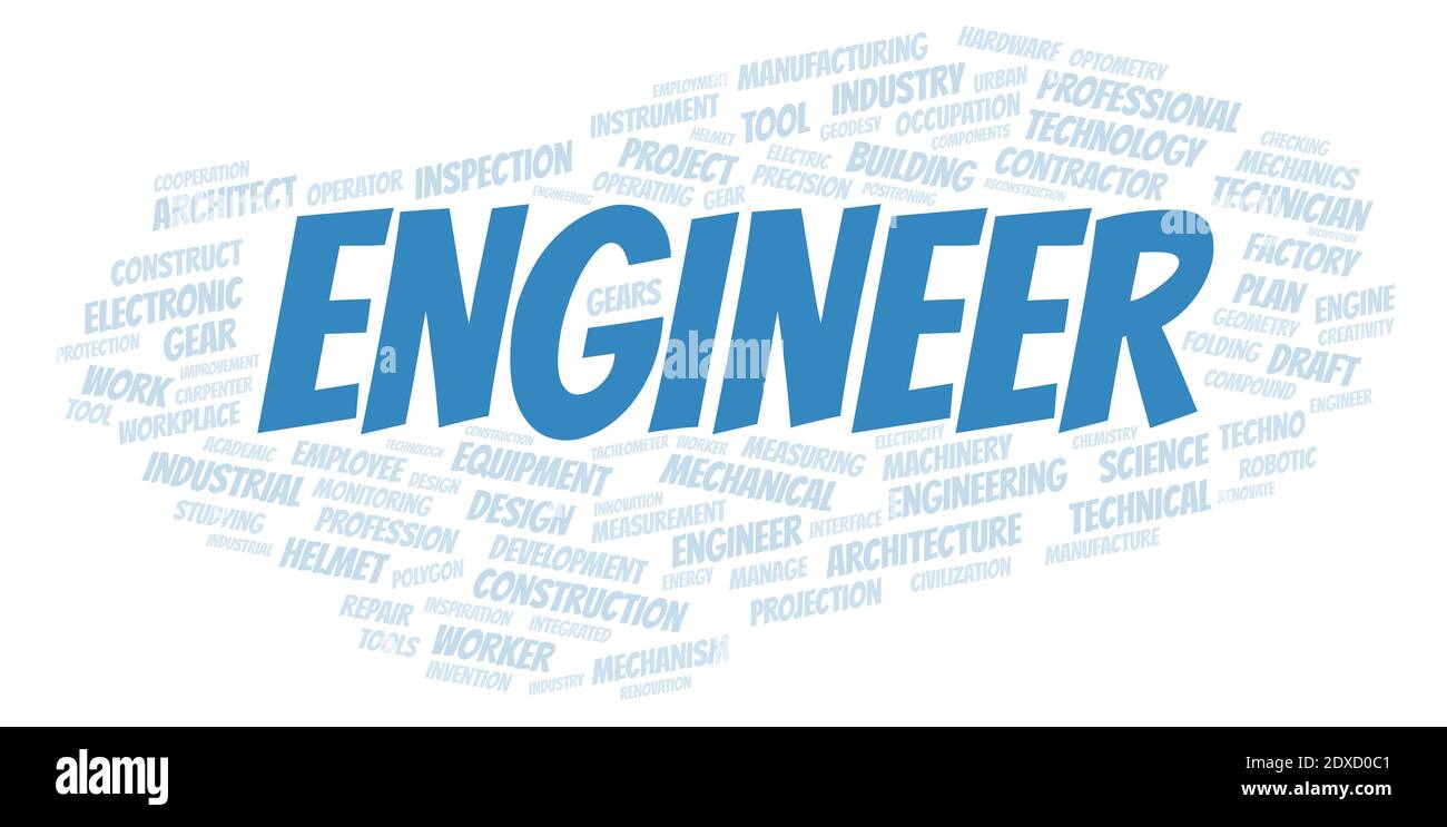 Engineer typography word cloud create with text only Stock Photo - Alamy