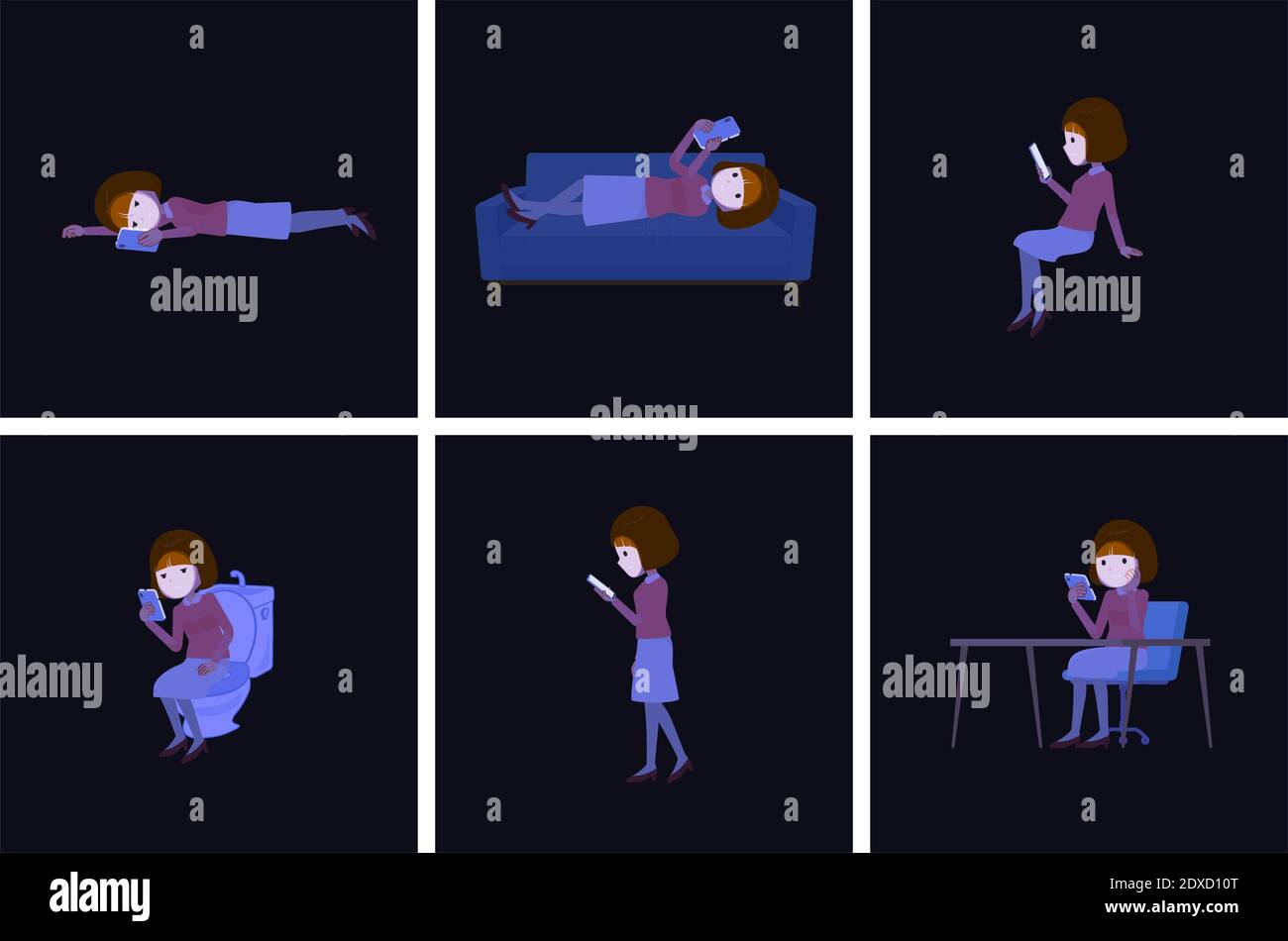 A set of women who use smartphones in the dark.It's vector art so easy ...
