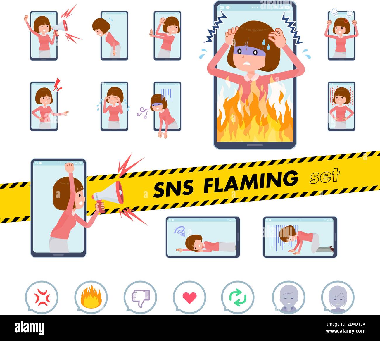 A set of women on social media flaming.It's vector art so easy to edit ...