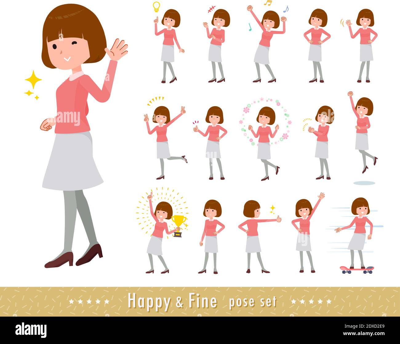 A set of women in a cheerful pose.It's vector art so easy to edit Stock ...