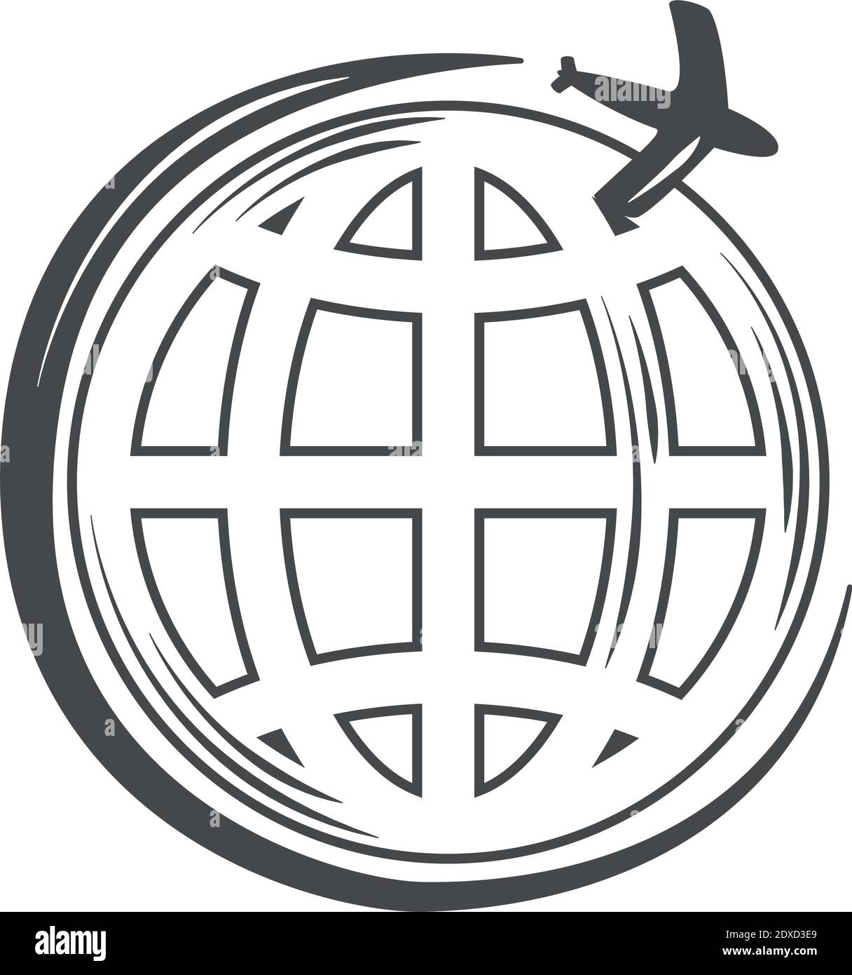 globe map plane around the world thin line vector illustration icon ...