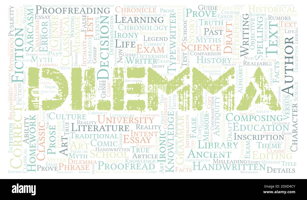 Dilemma typography word cloud create with text only Stock Photo - Alamy