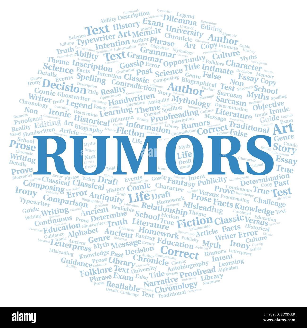 Rumors typography word cloud create with text only Stock Photo - Alamy