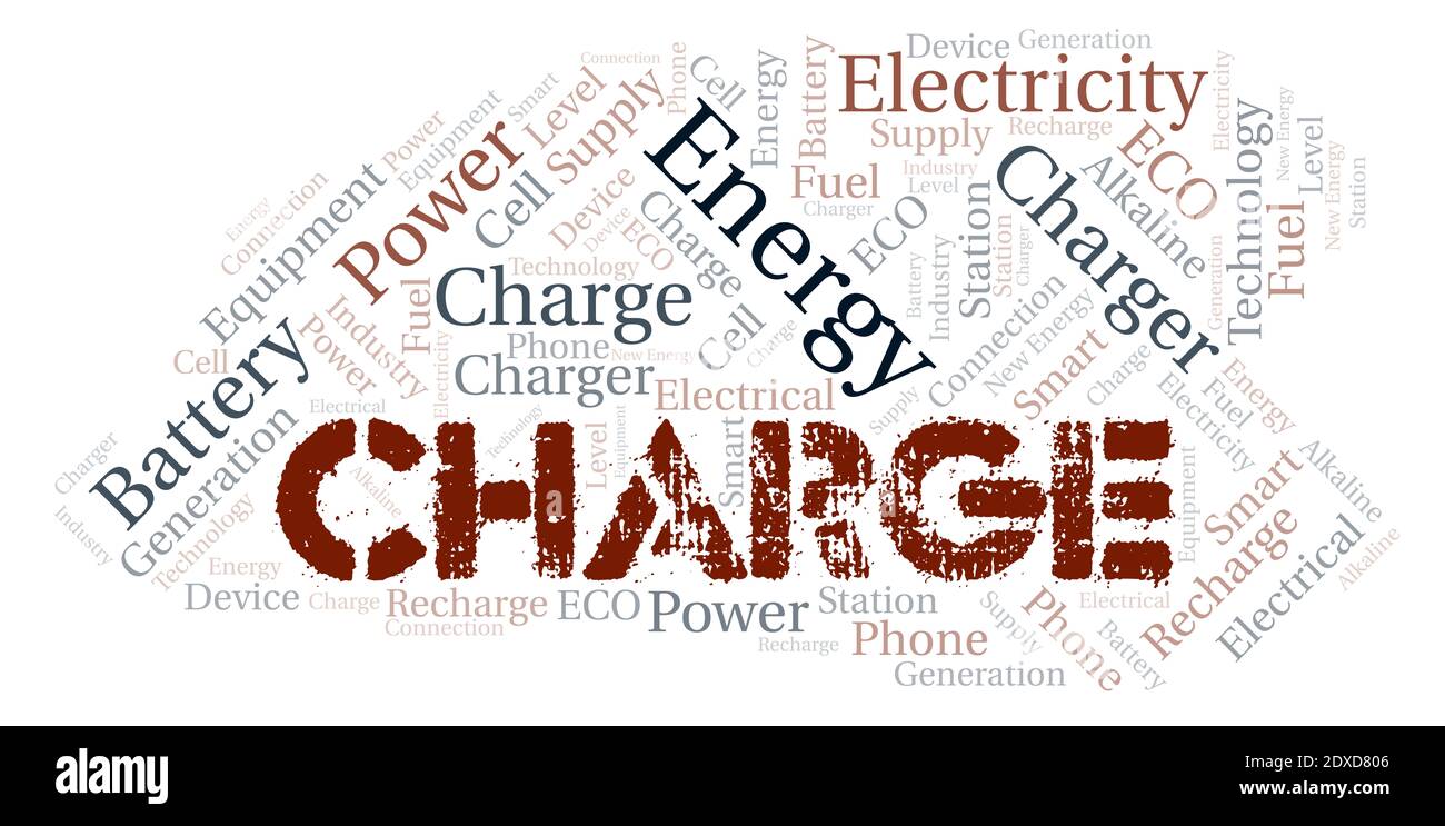 Charge typography word cloud create with text only Stock Photo - Alamy