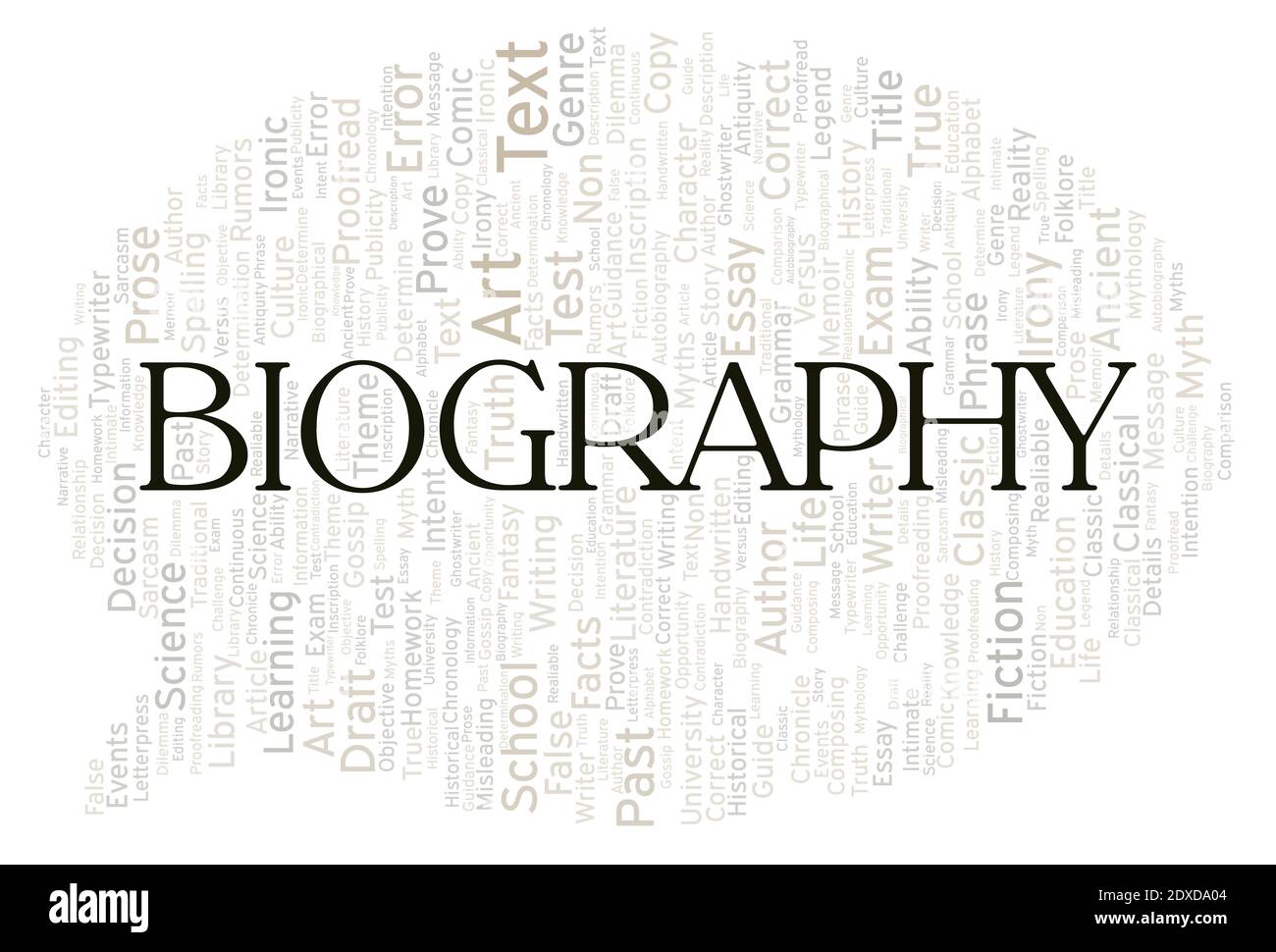 Biography typography word cloud create with text only Stock Photo - Alamy