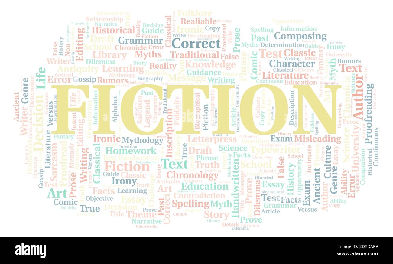 Fiction typography word cloud create with text only Stock Photo - Alamy