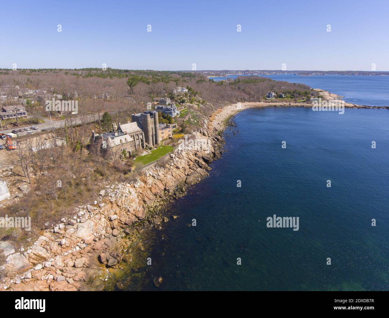 Aerial view of Hammond Castle in village of Magnolia in city of ...