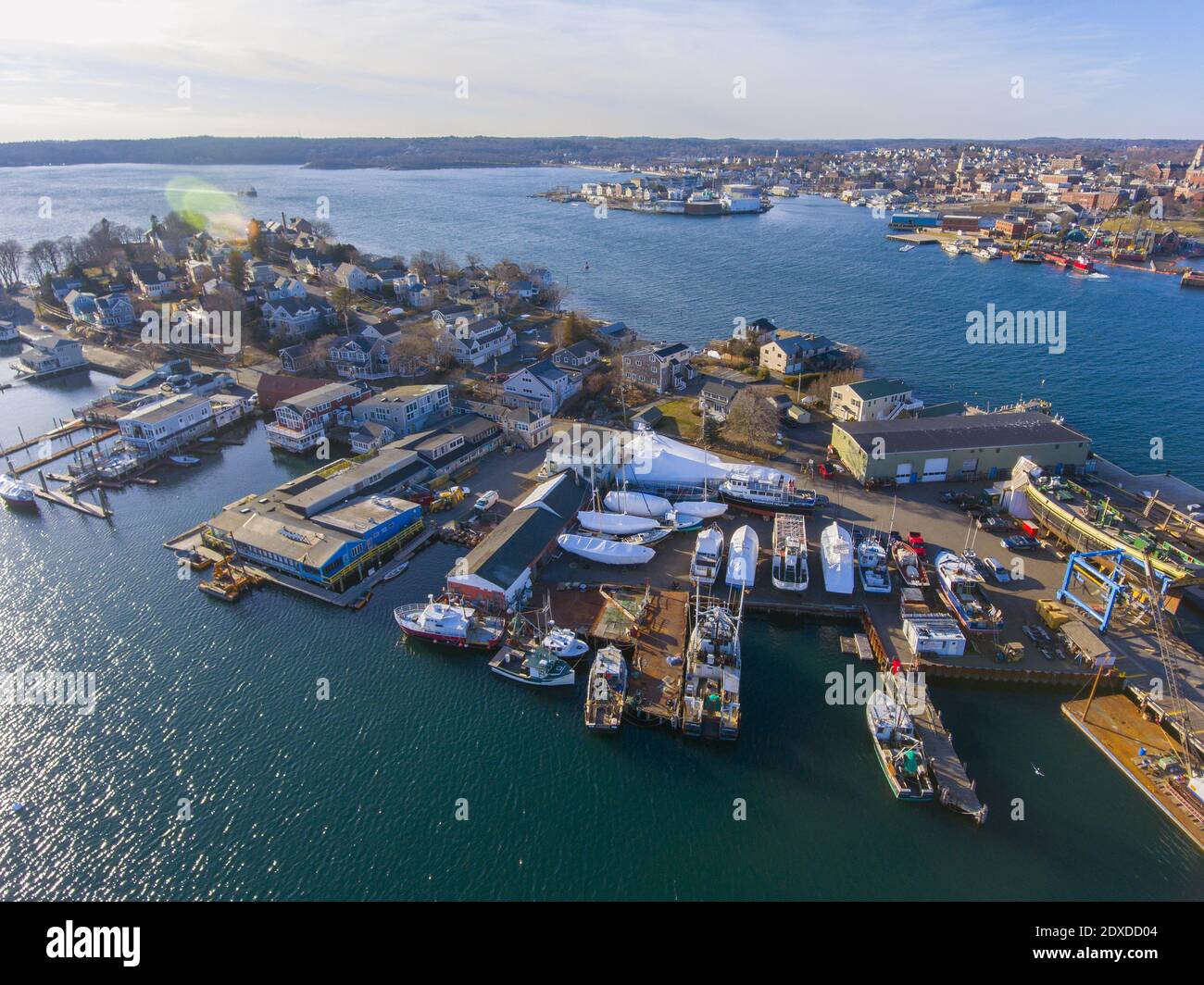 Aerial view of Gloucester City and Gloucester Harbor, Cape Ann ...