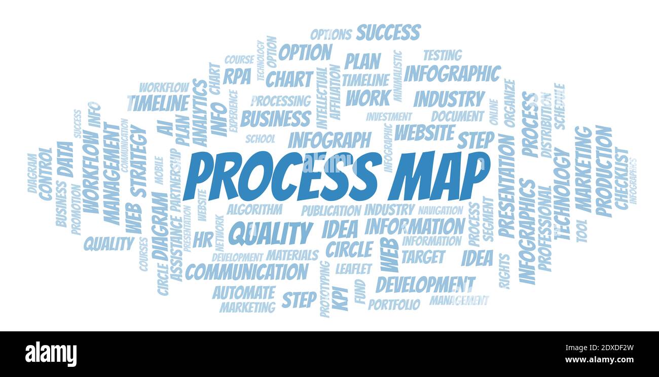 Process Map typography word cloud create with text only Stock Photo - Alamy