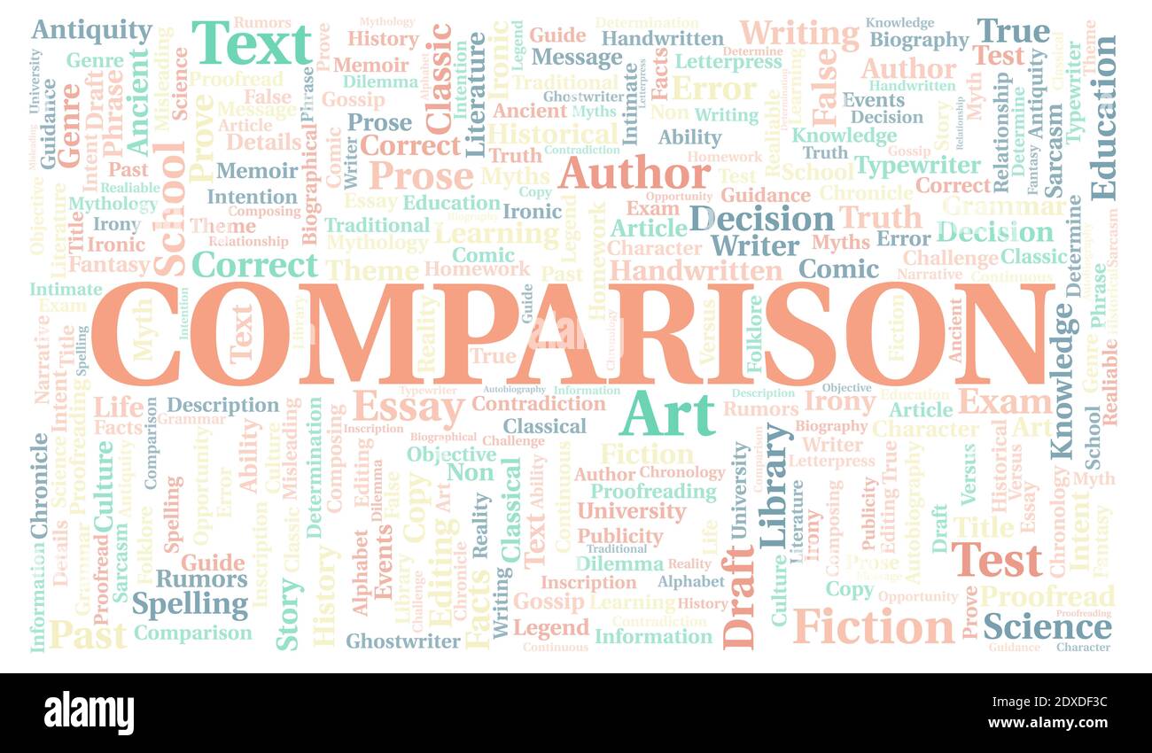 Comparison typography word cloud create with text only Stock Photo - Alamy