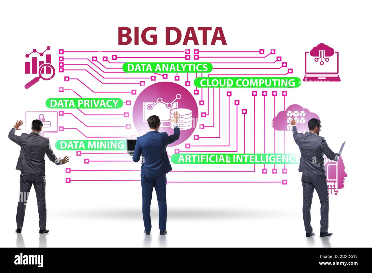 Big data concept illustraion in the modern computing with businessman ...